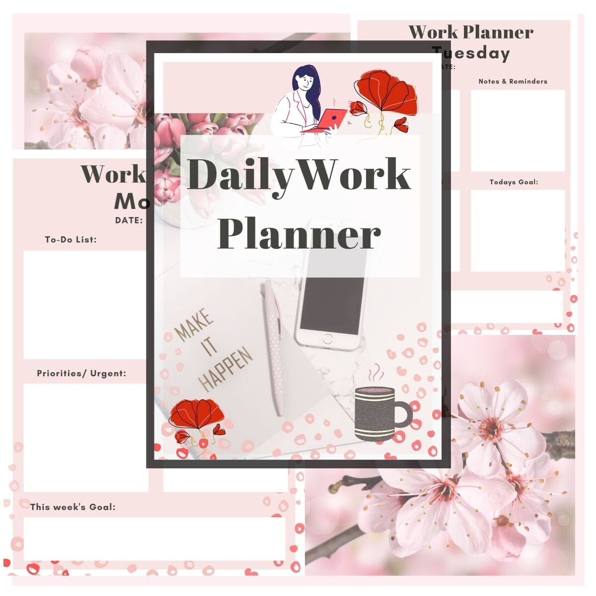 Daily Work Organizer For 7 Days planner page work planner | Etsy