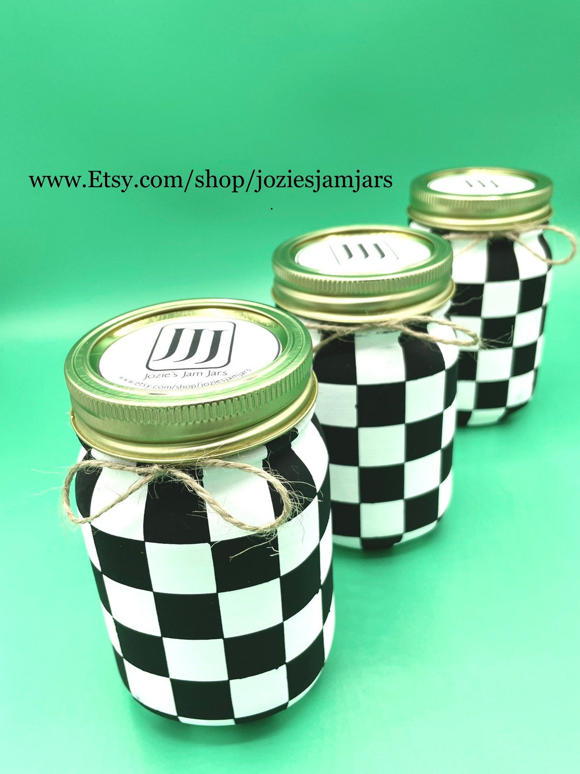 Set of 3 Black and White Painted Checkered Mason Jars/ Party - Etsy