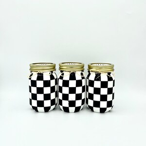 Set of 3 Black and White Painted Checkered Mason Jars/ Party ...