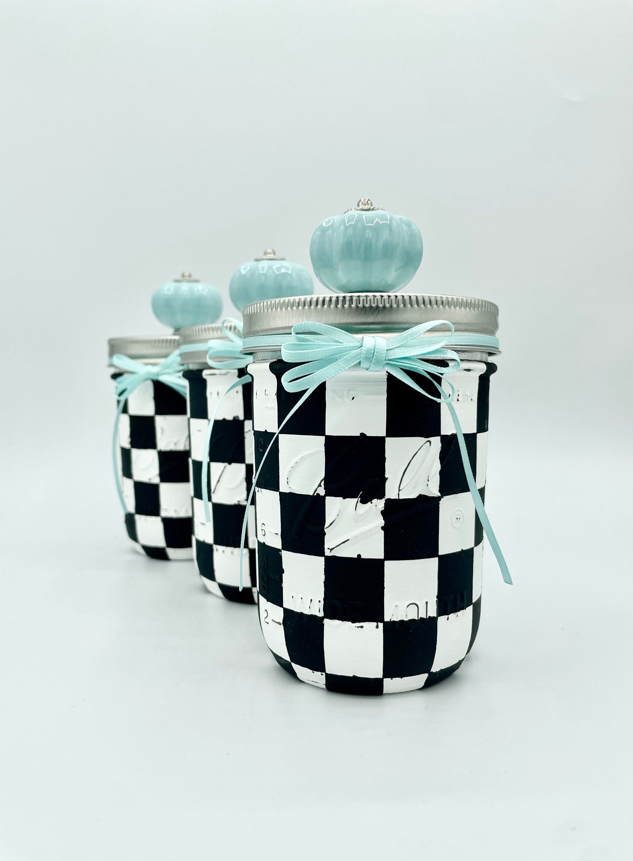 Black and White Painted Checkered Mason Jars/ Party Centerpieces ...