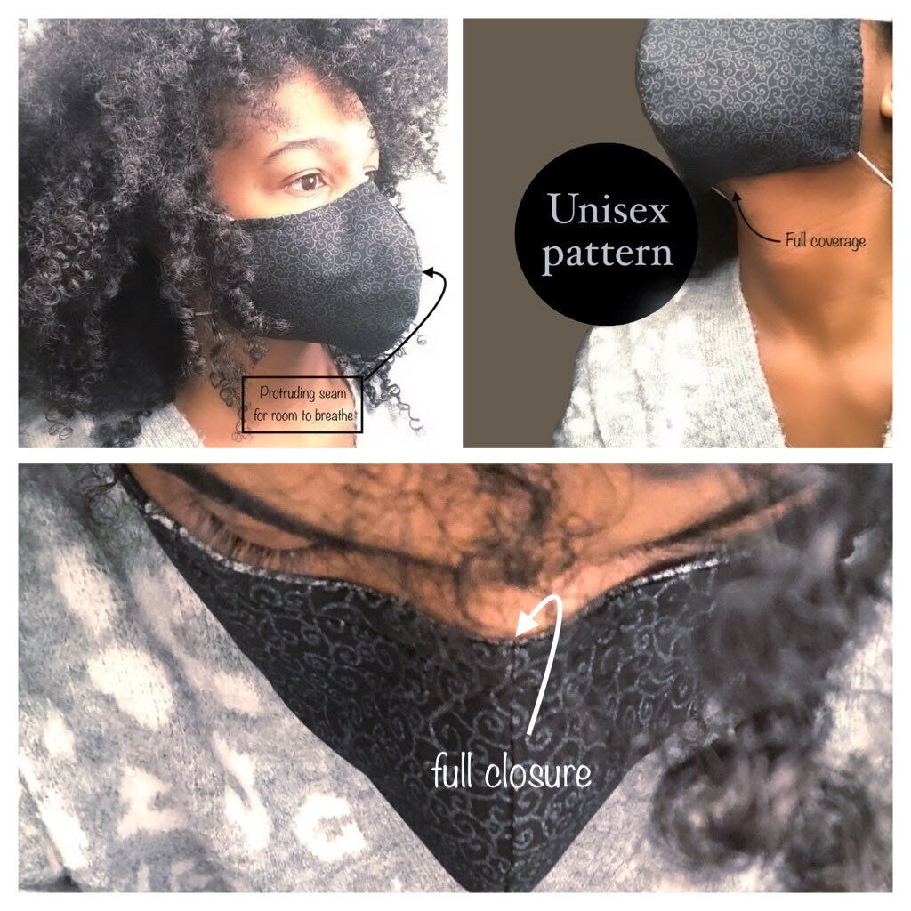 Over the Head Strap Mask/ No Fog on Glasses/ Filter Pockets/ Size ...