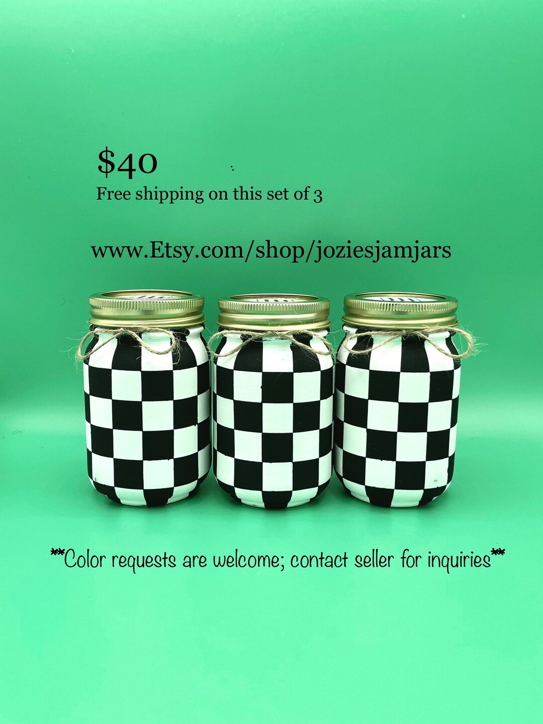 Set of 3 Black and White Painted Checkered Mason Jars/ Party - Etsy