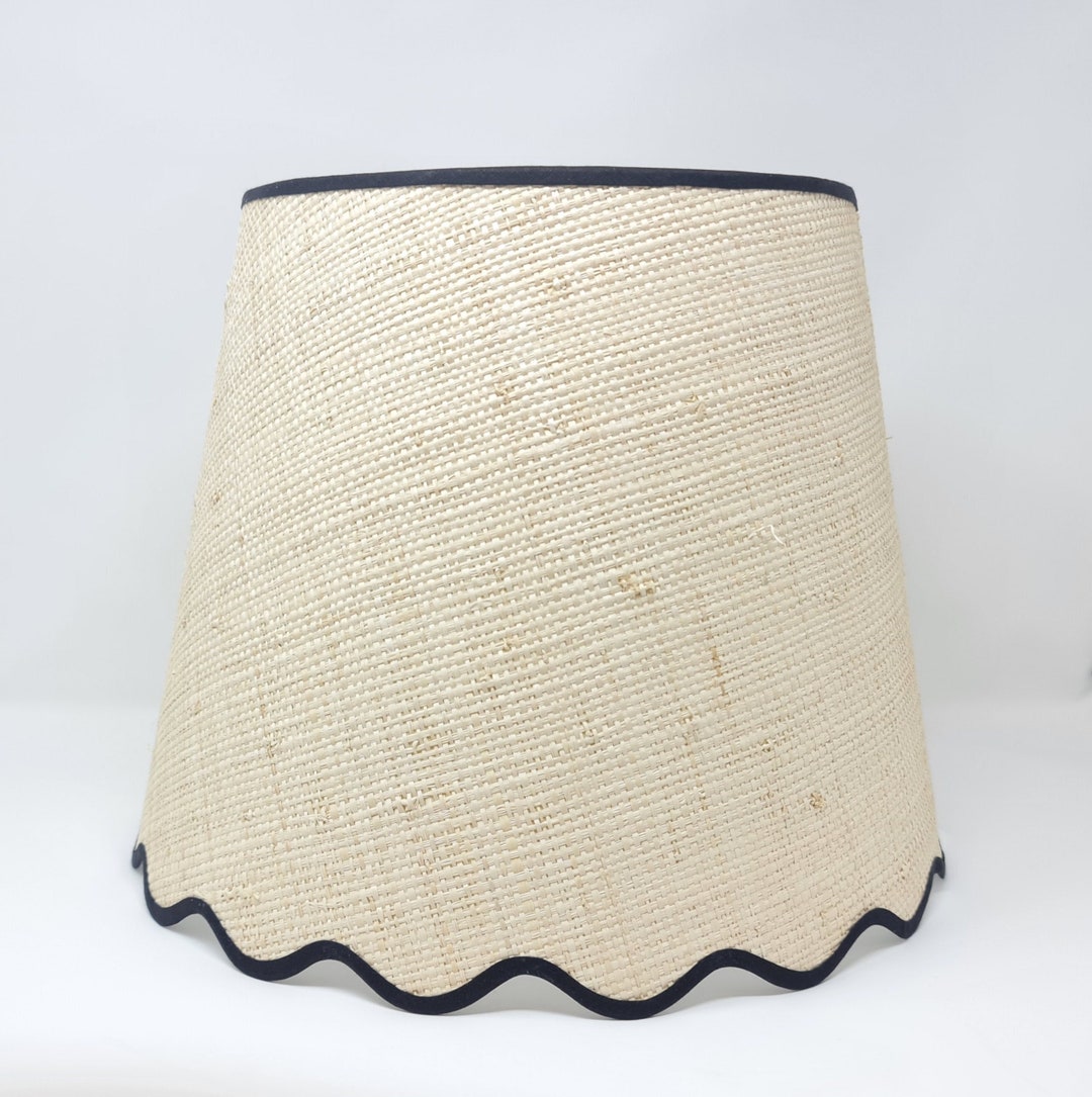 RAFFIA LAMPSHADE Tapered Natural Scalloped Edges Trim Colours Clip On ...