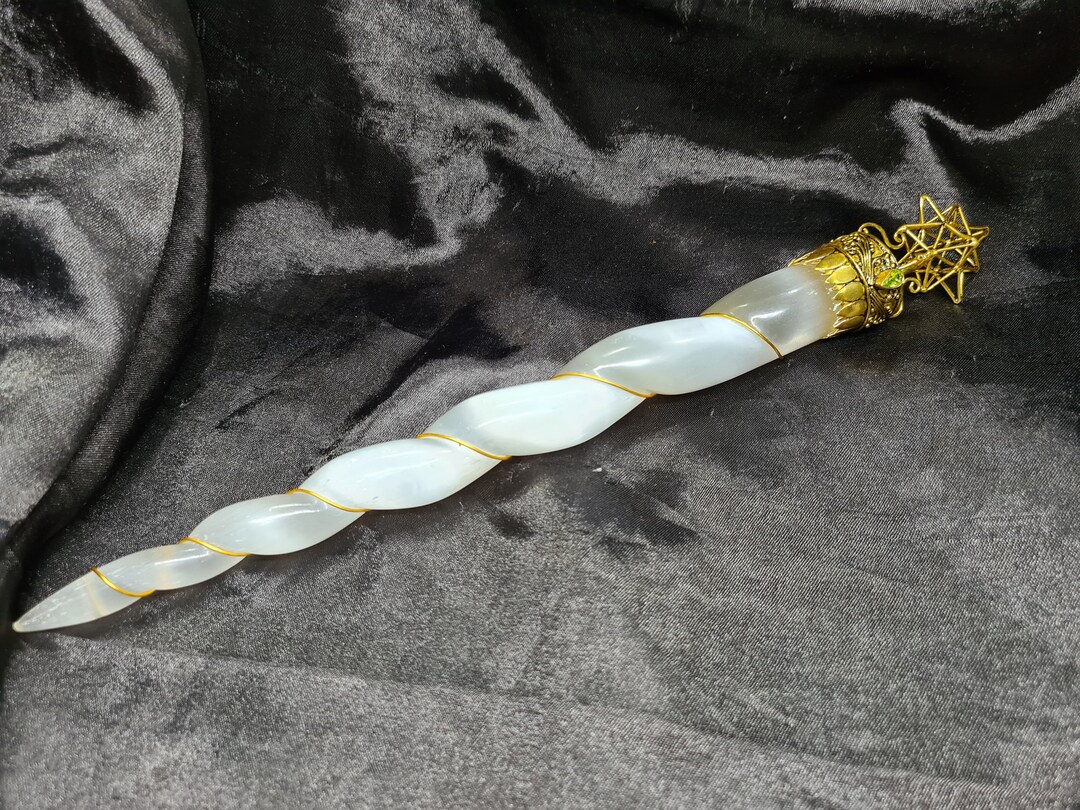 GOLD PLATED Selenite Wand, Crystal Healing Wand, Reiki Chakra Healing ...