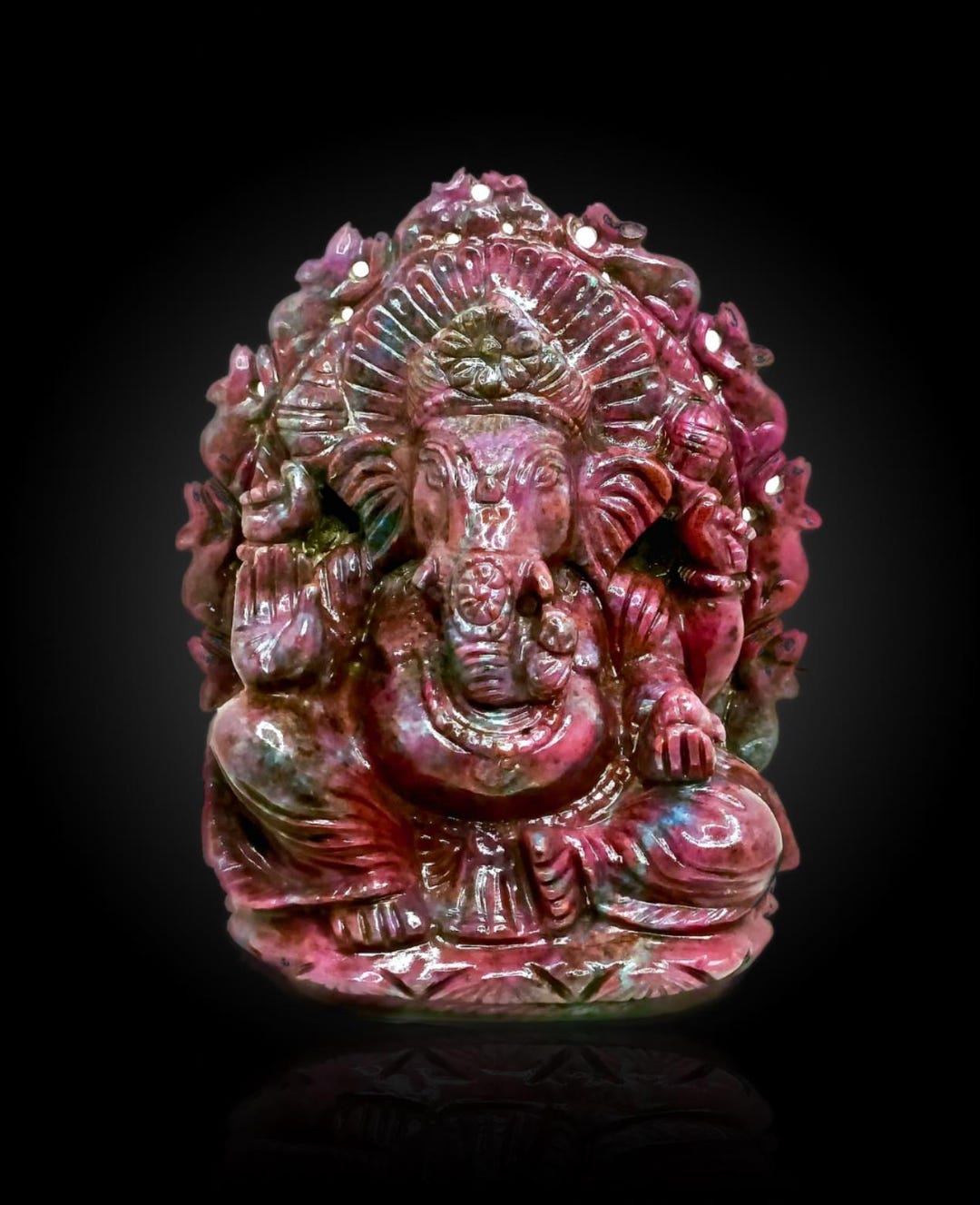 100% Natural Rare Ruby Kyanite Corundum Ganesha Statue, Handcrafted in ...