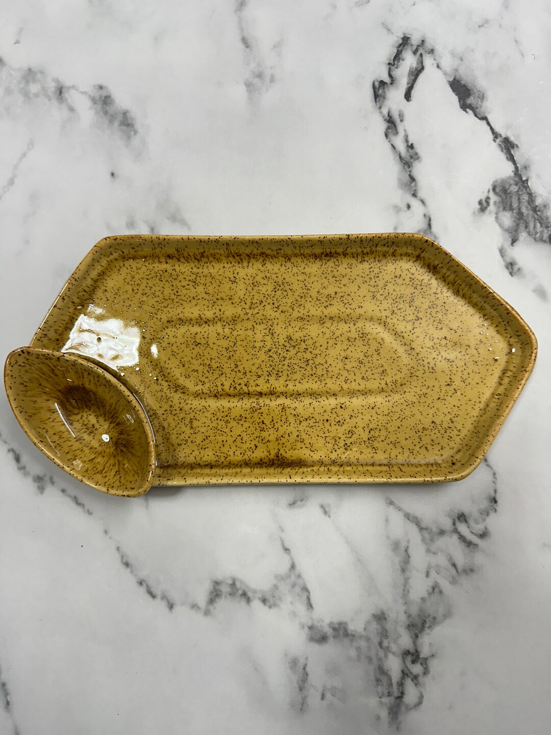 Rectangular Ceramic Serving Dish, Food Platter, With Attached Sauce ...