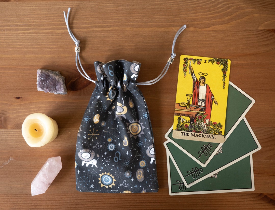 Leo Tarot Card Drawstring Bag, Rune Stones, Oracle Cards, Crystals ...