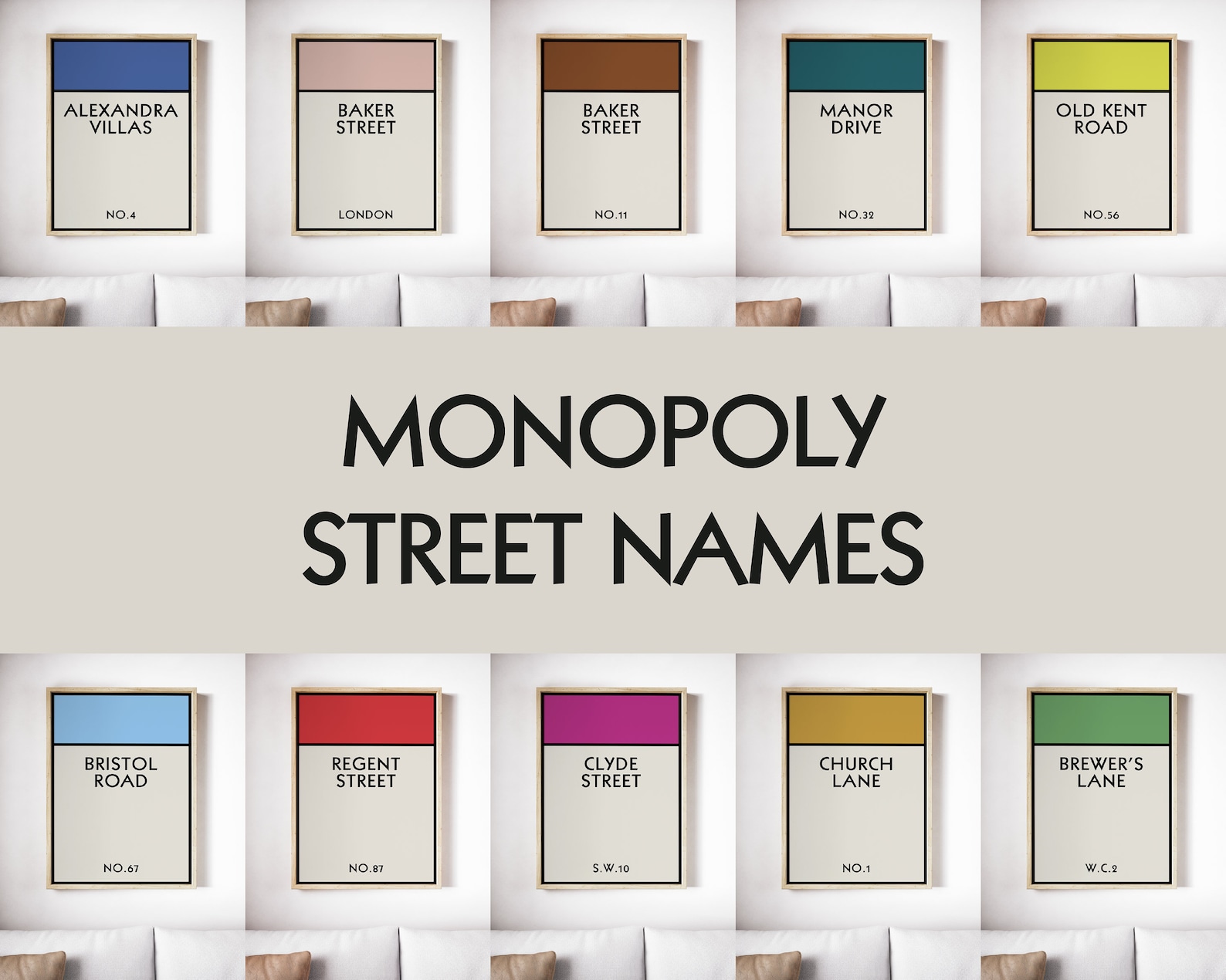 Personalised Monopoly Wall Art Custom Monopoly Street Name Print for Living Room Printable Wall ...