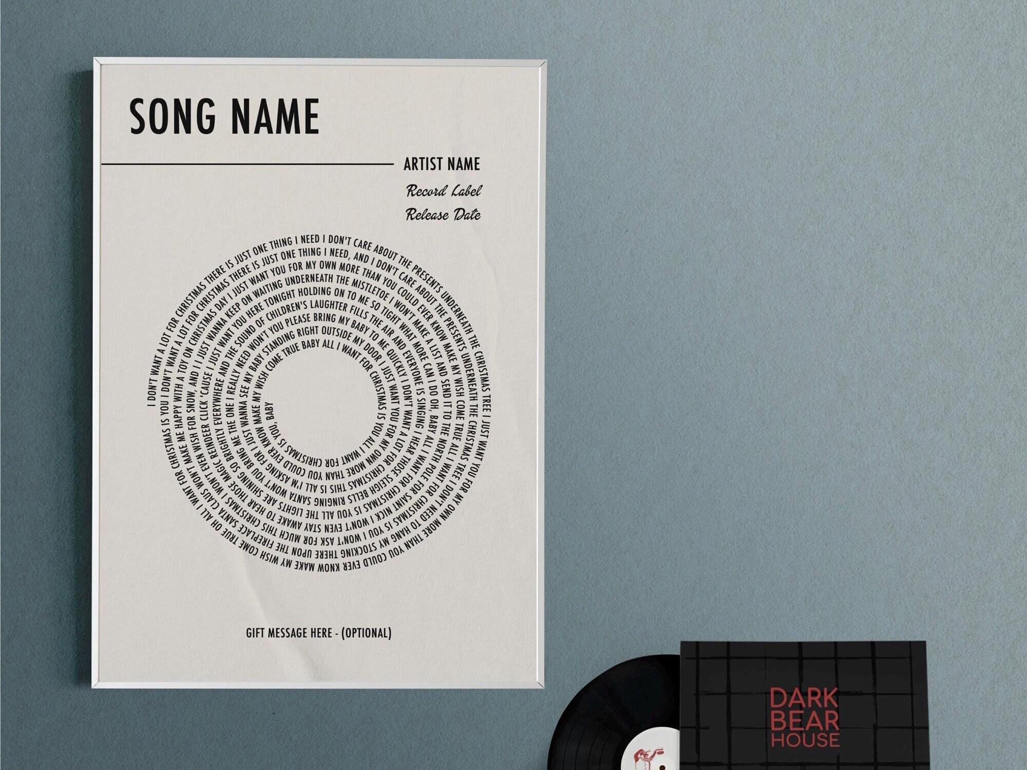 Custom Song Lyrics Poster, Personalized Vinyl Record Print for Music ...