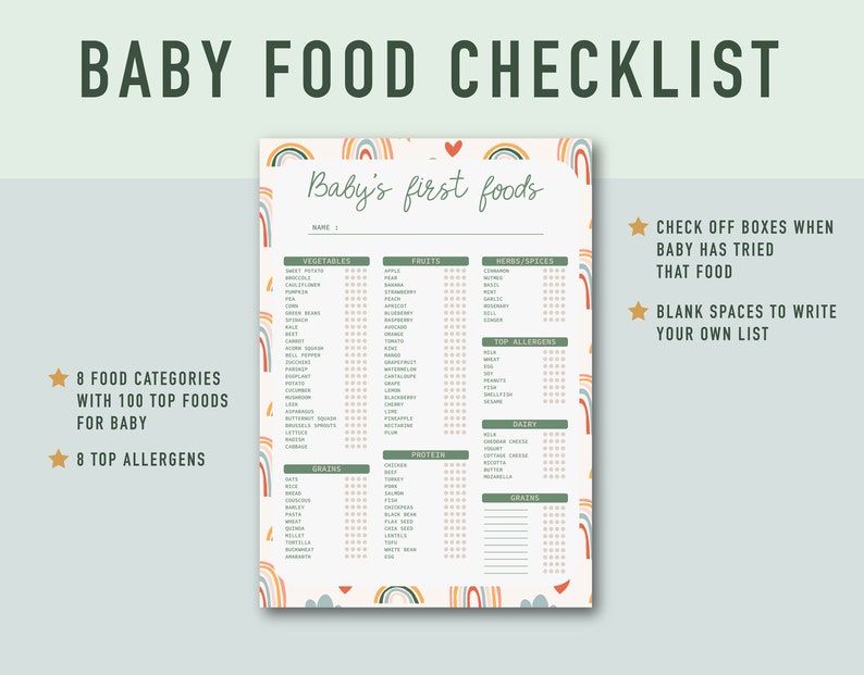 Baby's First Food Checklist, Baby Food Purees, Baby-led Weaning, 100 ...