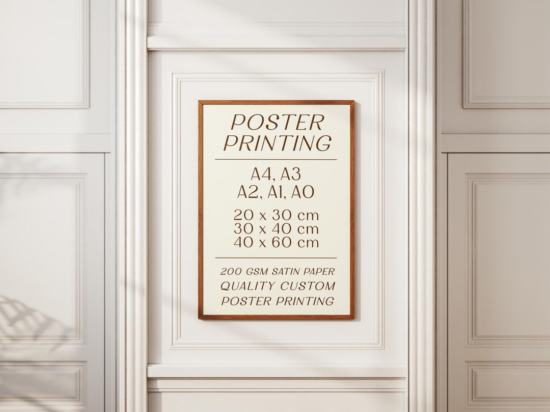Custom Poster Printing A0, A1, A2, A3, A4 Sizes Your Artwork on 200gsm ...