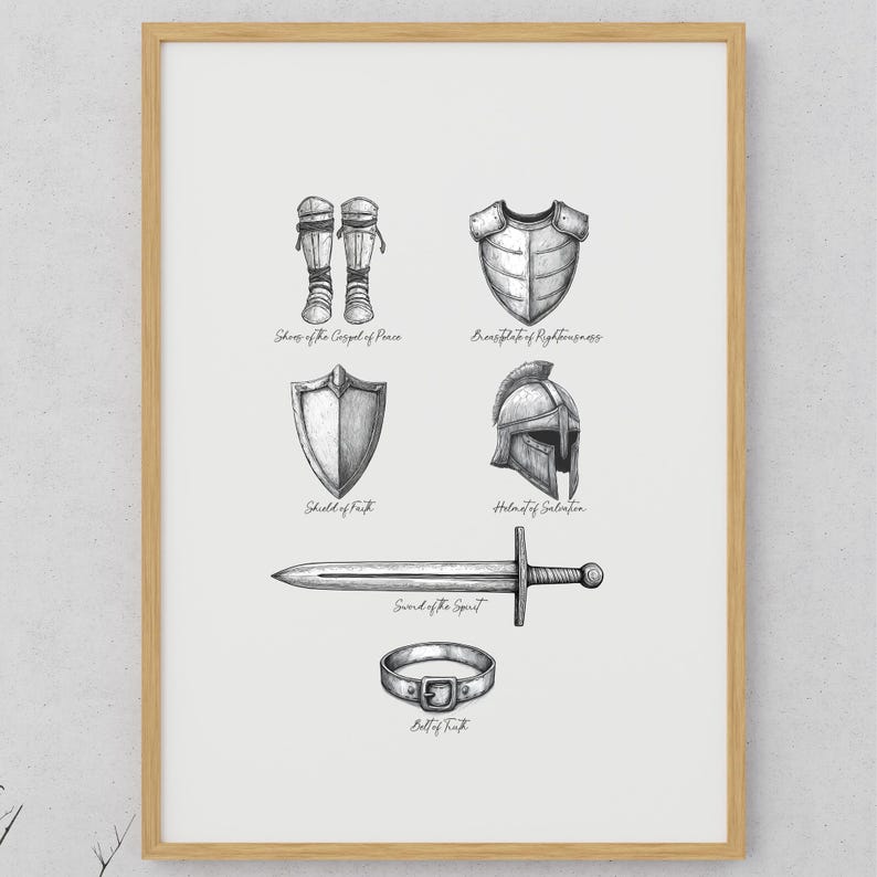 Armor of God Wall Art, Ephesians 6 Illustration, Bible Sketch, Sword of ...