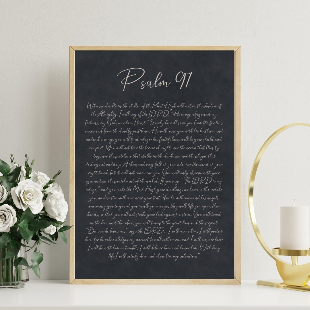 Psalm 91 Wall Art, Bible Verse Print for Living Room, Handwritten ...