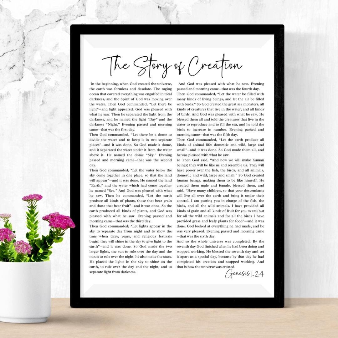The Story of Creation Print, Genesis Wall Art, Biblical Typography Art ...