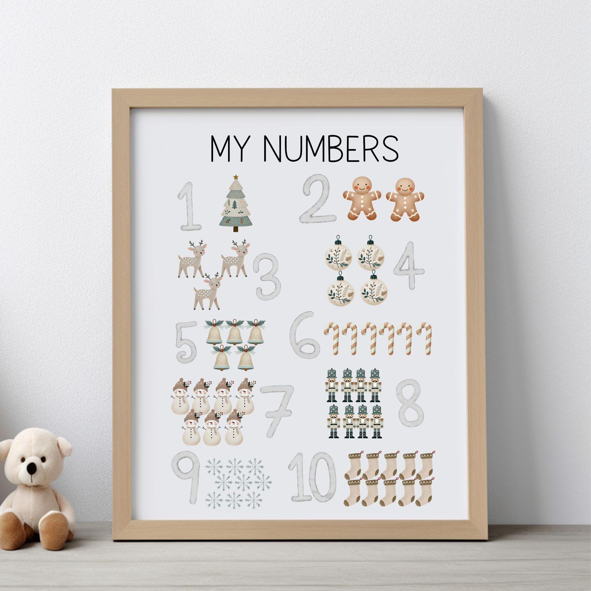 Christmas Numbers Printable, Kids Room Xmas Decor, Christmas Poster ...