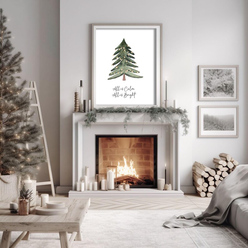 Christmas Tree Wall Art Print, Minimal Christmas Wall Decor, Farmhouse ...