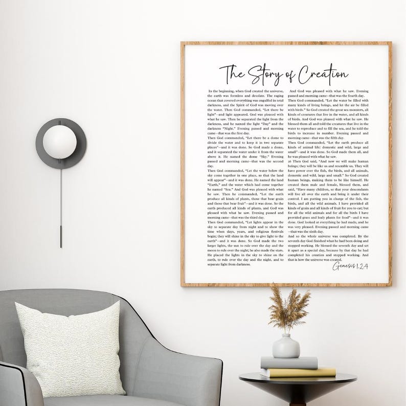 The Story of Creation Print, Genesis Wall Art, Biblical Typography Art ...