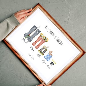 Personalized Family Wellies Print, Custom Family Portrait, Family Rain ...