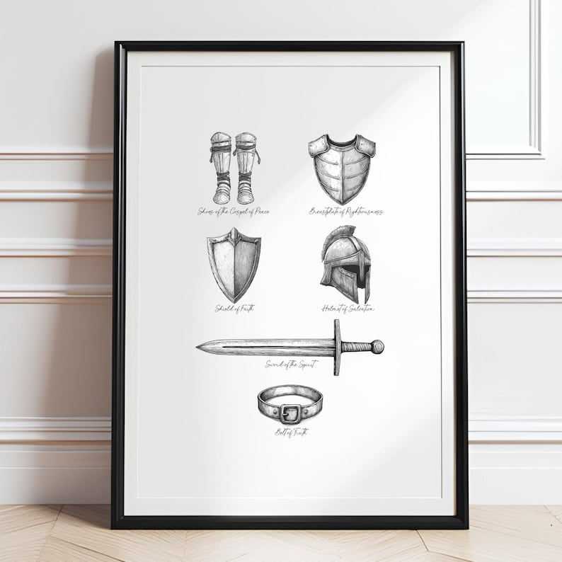 Armor of God Wall Art, Ephesians 6 Illustration, Bible Sketch, Sword of ...