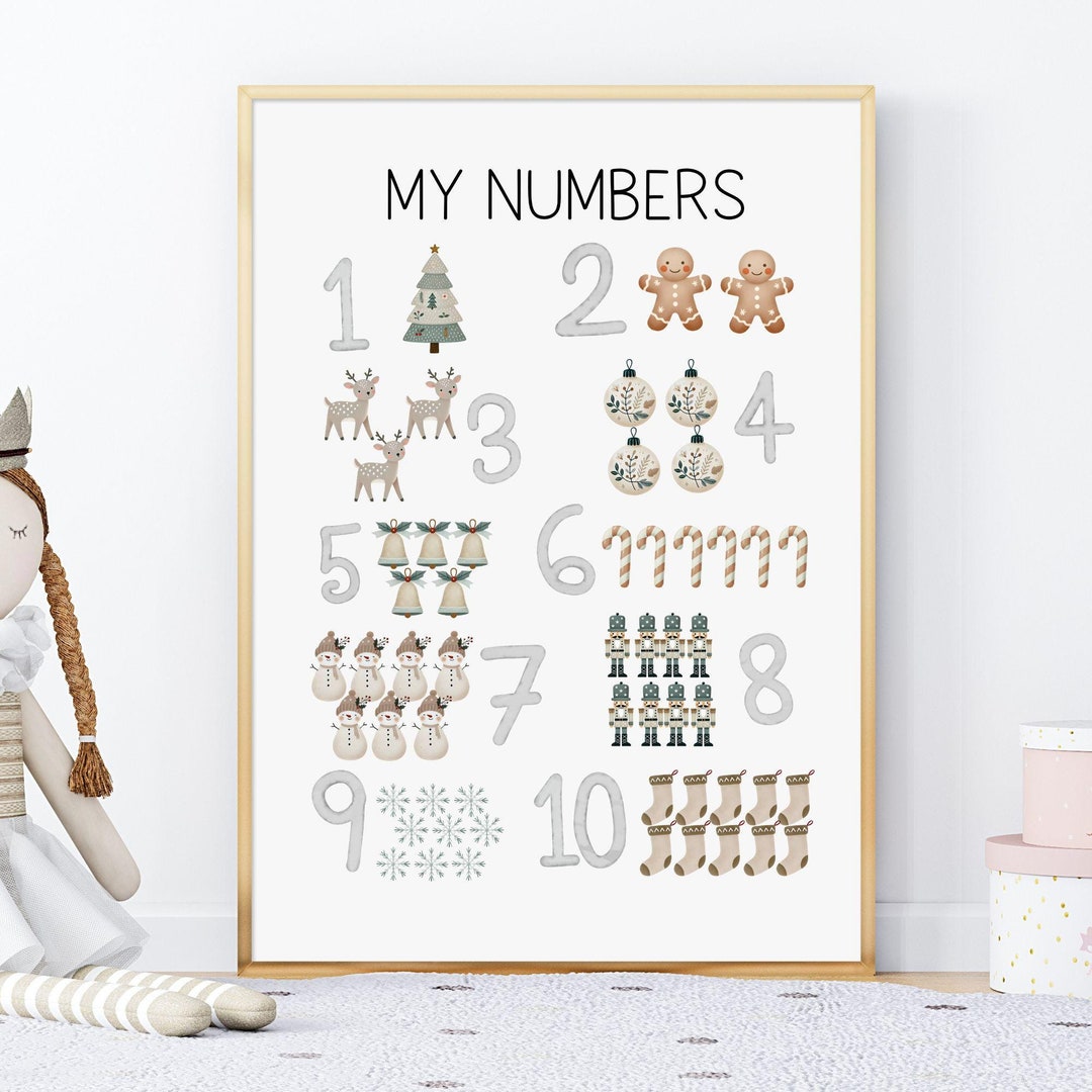 Christmas Numbers Printable, Kids Room Xmas Decor, Christmas Poster ...