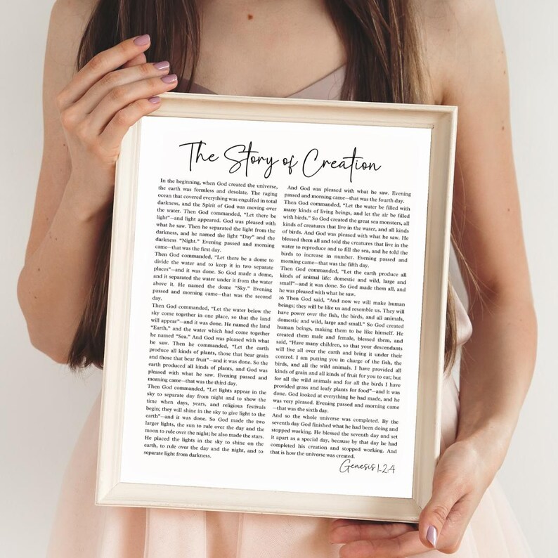 The Story of Creation Print, Genesis Wall Art, Biblical Typography Art ...