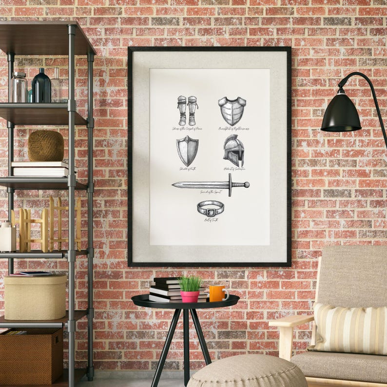 Armor of God Wall Art, Ephesians 6 Illustration, Bible Sketch, Sword of ...