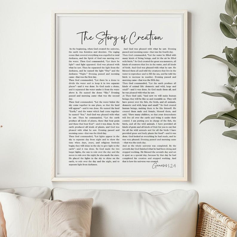 The Story of Creation Print, Genesis Wall Art, Biblical Typography Art ...