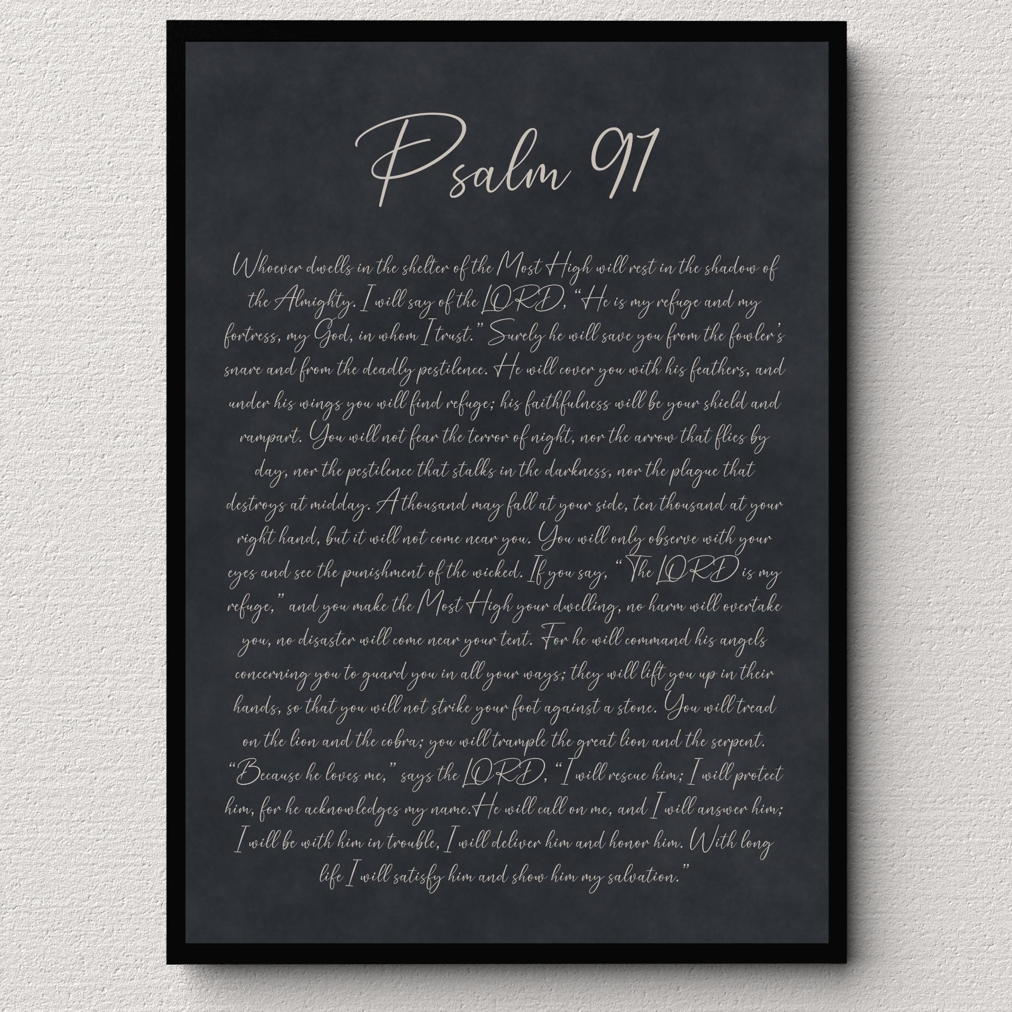 Psalm 91 Wall Art, Bible Verse Print for Living Room, Handwritten ...