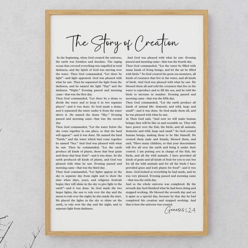 The Story of Creation Print, Genesis Wall Art, Biblical Typography Art ...