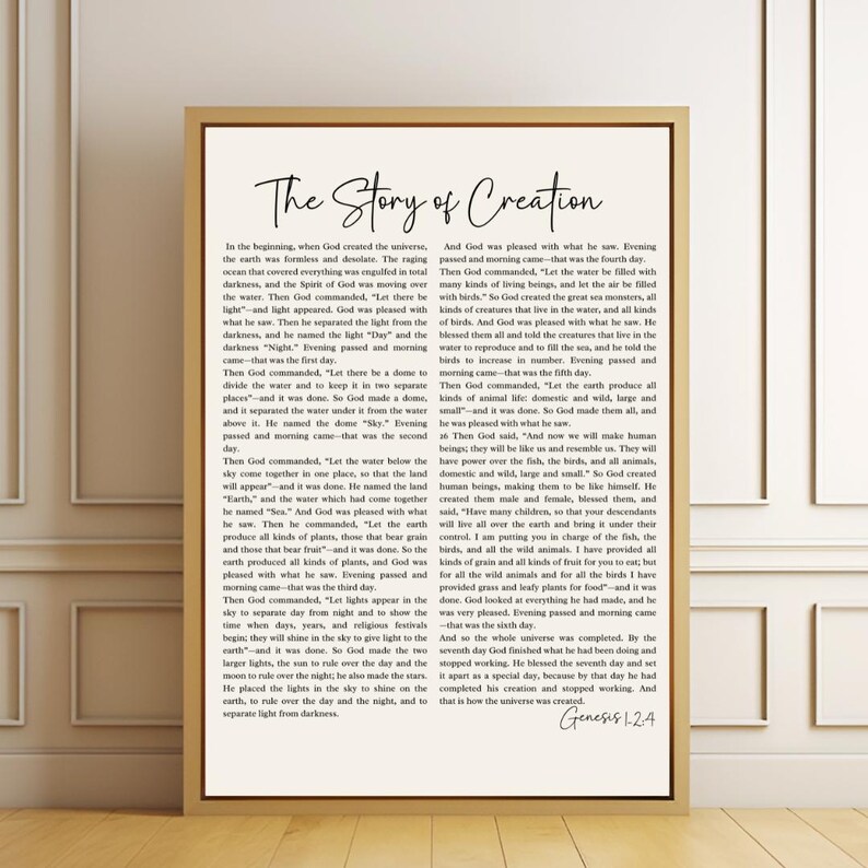 The Story of Creation Print, Genesis Wall Art, Biblical Typography Art ...