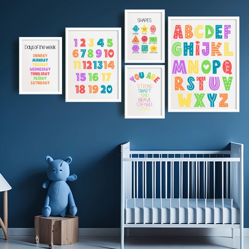 Set of 8 Educational Posters, Homeschool Prints, Kids Room Wall Art ...