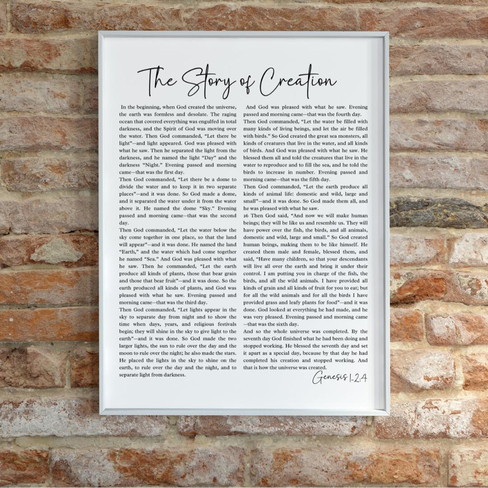 The Story of Creation Print, Genesis Wall Art, Biblical Typography Art ...