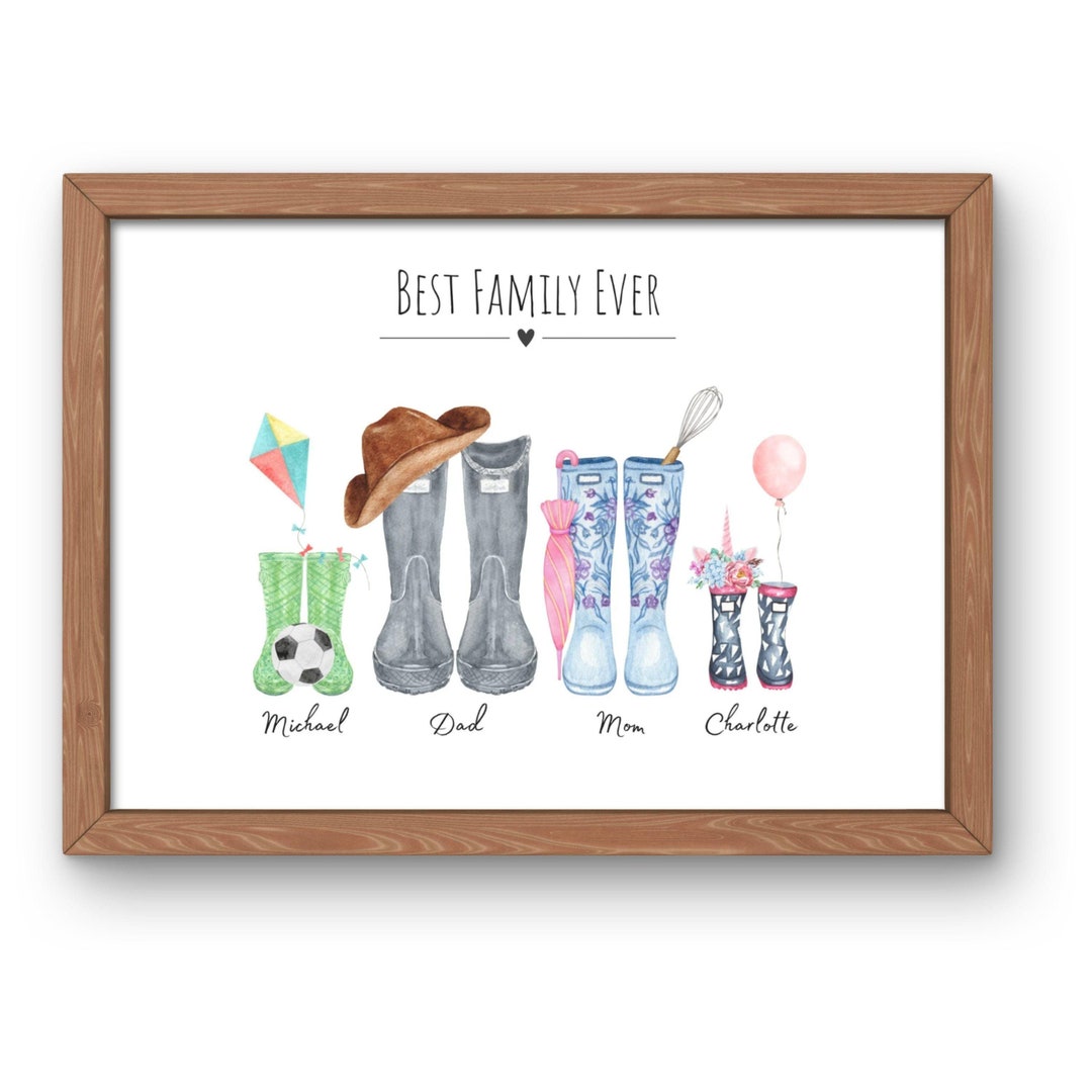 Personalized Family Wellies Print, Custom Family Portrait, Family Rain ...