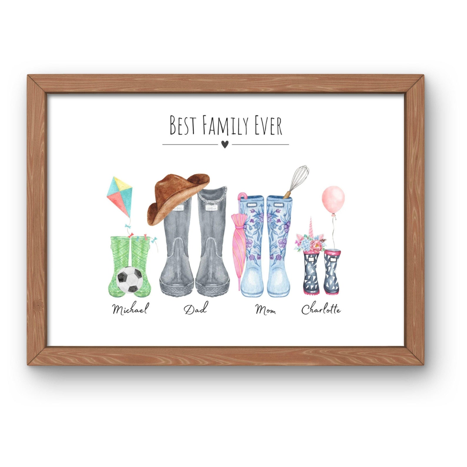 Personalized Family Wellies Print, Custom Family Portrait, Family Rain ...