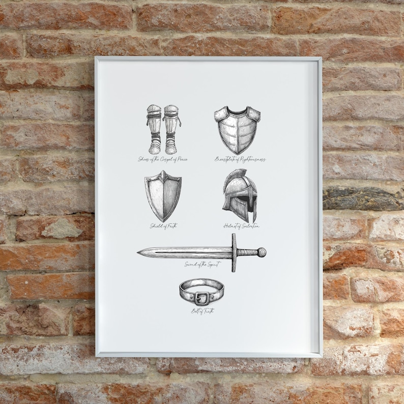 Armor of God Wall Art, Ephesians 6 Illustration, Bible Sketch, Sword of ...