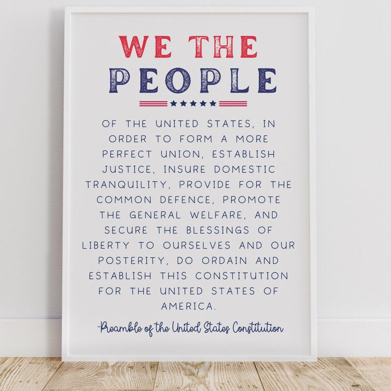 Constitution Wall Decor, Preamble Wall Art Print, Patriotic Decor ...