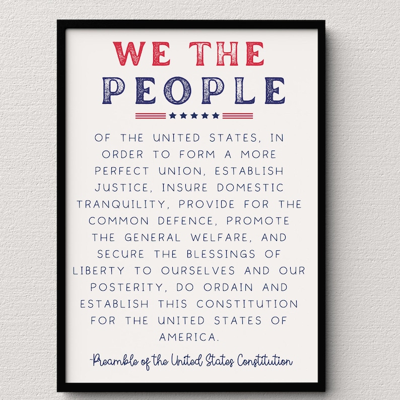 Constitution Wall Decor, Preamble Wall Art Print, Patriotic Decor ...