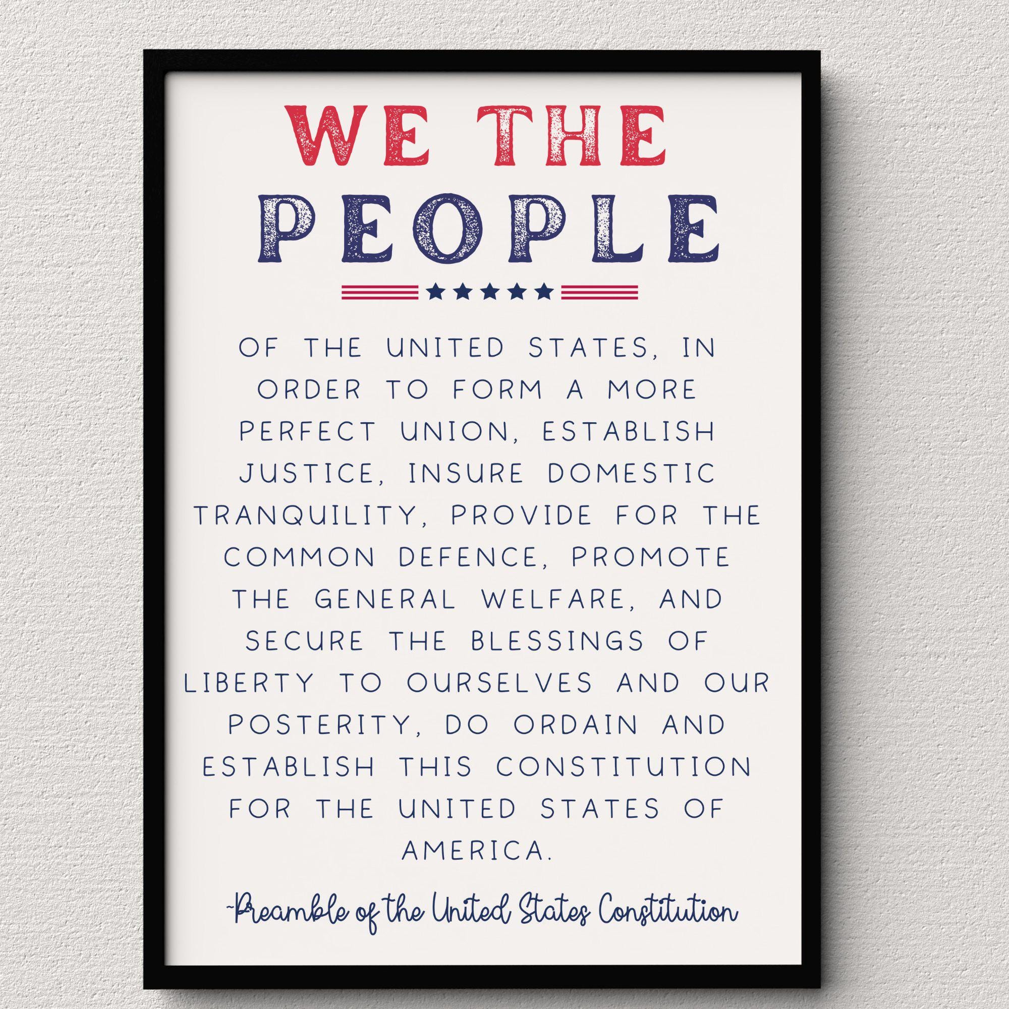 Constitution Wall Decor, Preamble Wall Art Print, Patriotic Decor ...