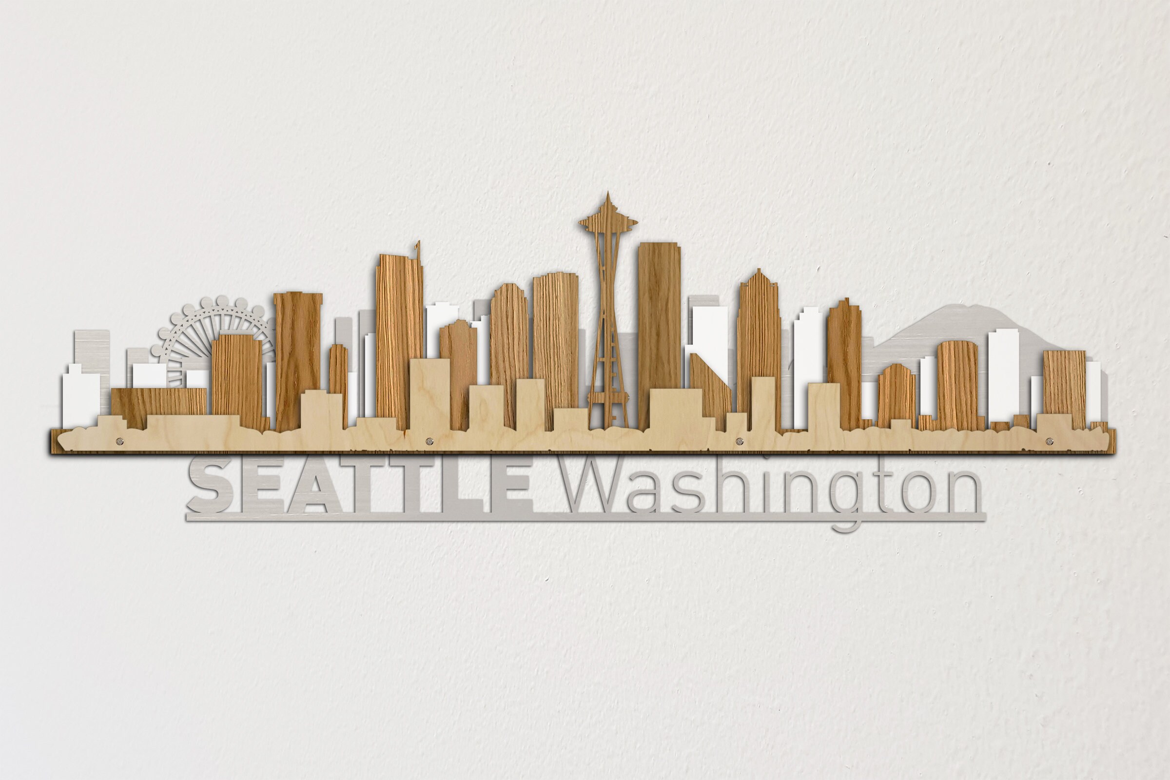 Seattle Skyline Big 3d Layered Laser Cut Wooden Cityscape Wall - Etsy