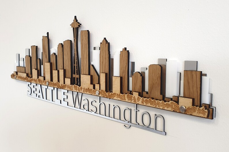 Seattle Skyline Big 3d Layered Laser Cut Wooden Cityscape Wall | Etsy