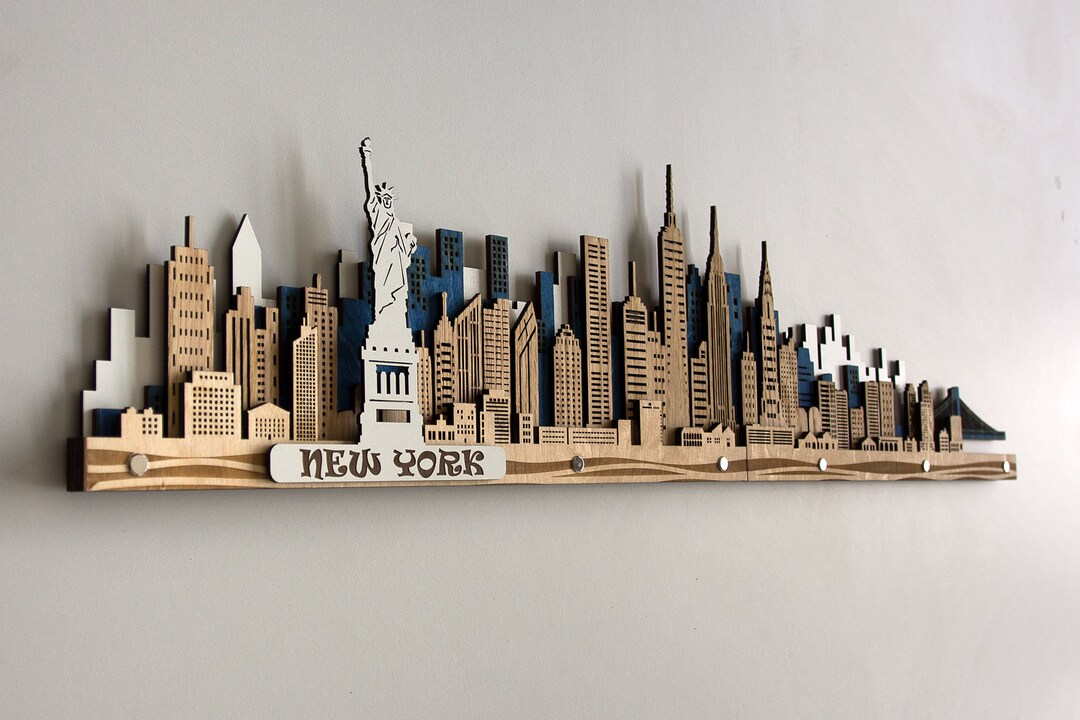 New York Skyline Big Colored 3d Wooden Cityscape Layered Laser Cut ...