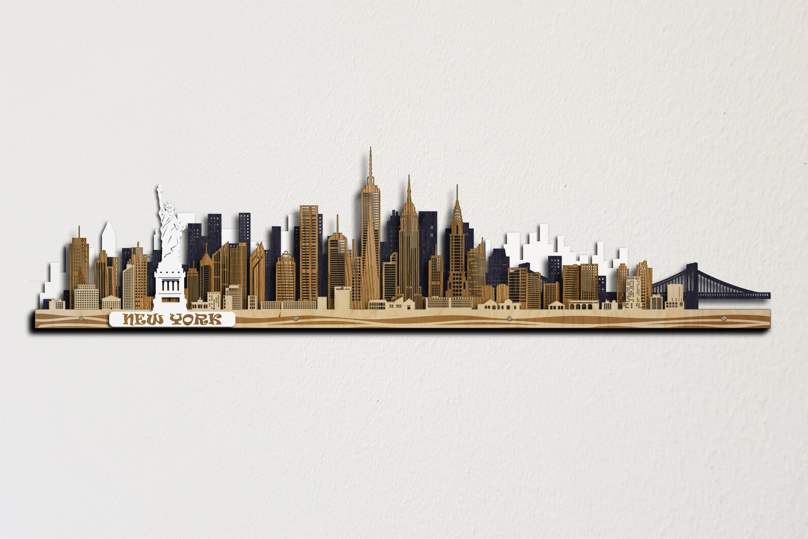 New York Skyline Big Colored 3d Wooden Cityscape Layered Laser - Etsy