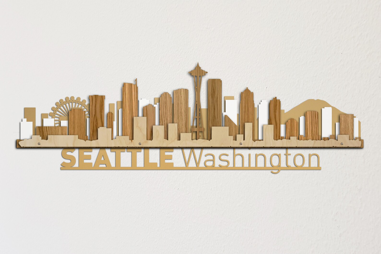 Seattle Skyline Big 3d Layered Laser Cut Wooden Cityscape Wall | Etsy
