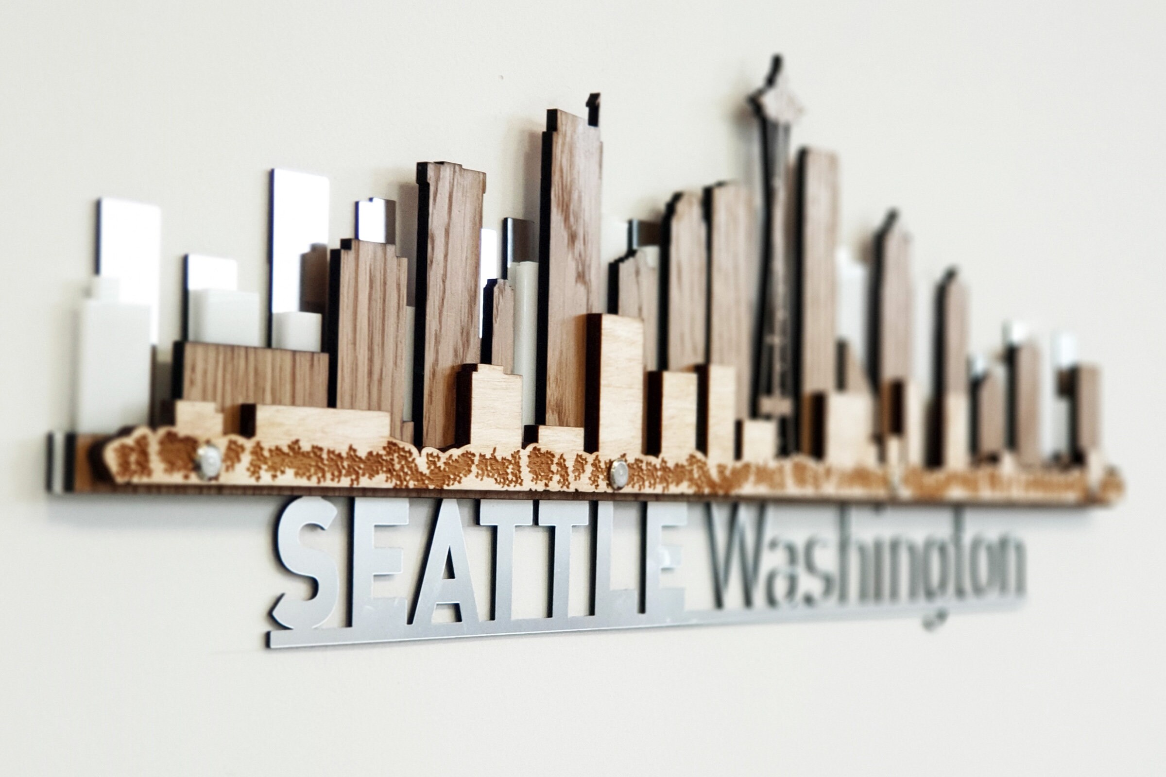 Seattle Skyline Big 3d Layered Laser Cut Wooden Cityscape Wall | Etsy