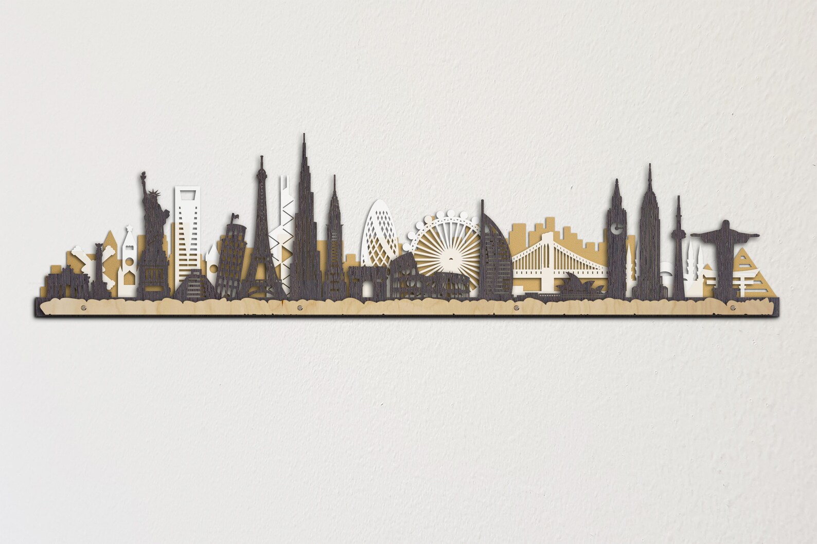 World 3d Skyline Layered Wooden Cityscape Laser Cut Wall Art | Etsy