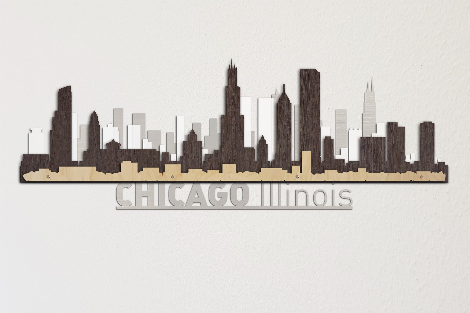 Big Chicago Skyline 3d Layered Laser Cut Large Wooden Wall Art - Etsy