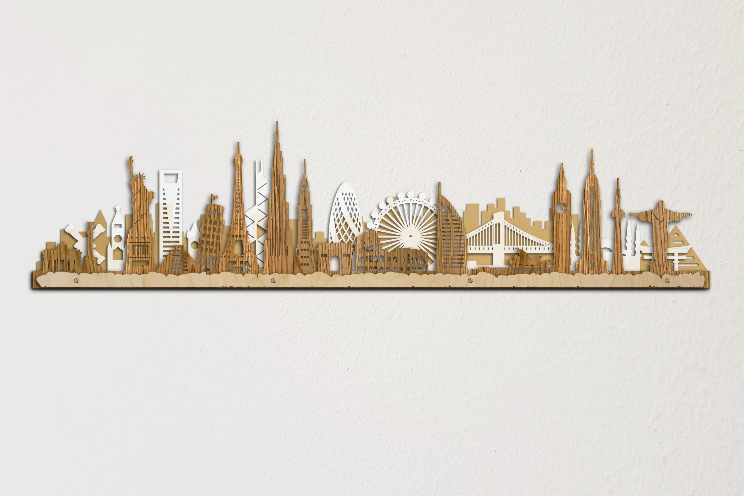 Worldwide Skyline Big Detailed 3d Layered Laser Cut Large | Etsy