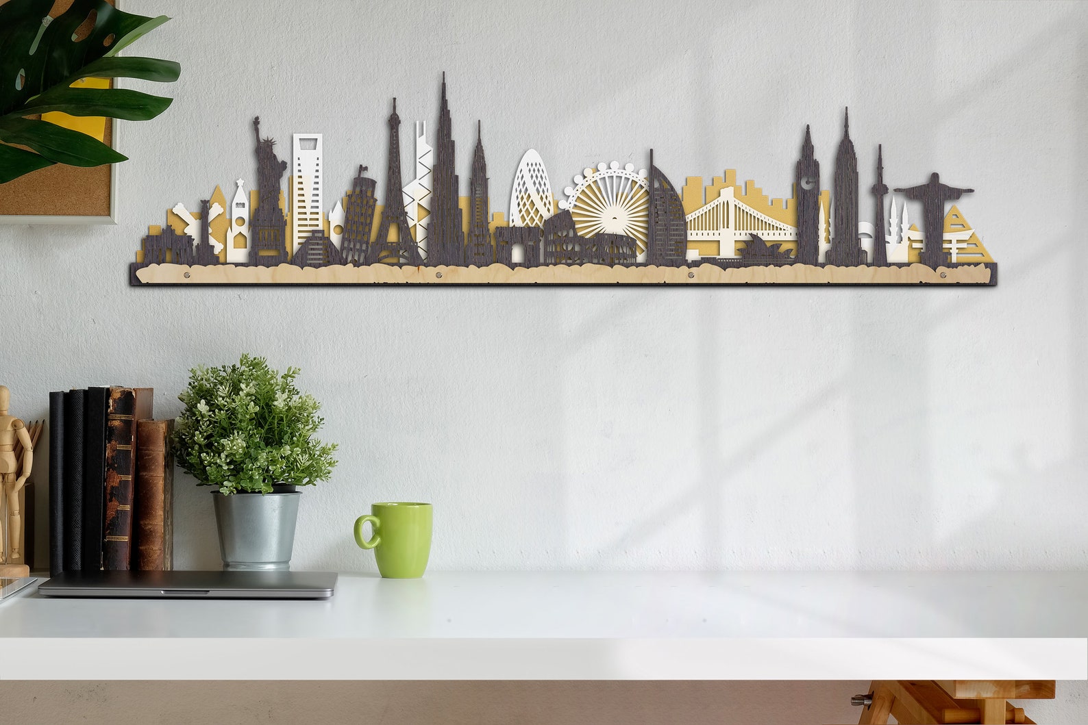 World 3d Skyline Layered Wooden Cityscape Laser Cut Wall Art | Etsy