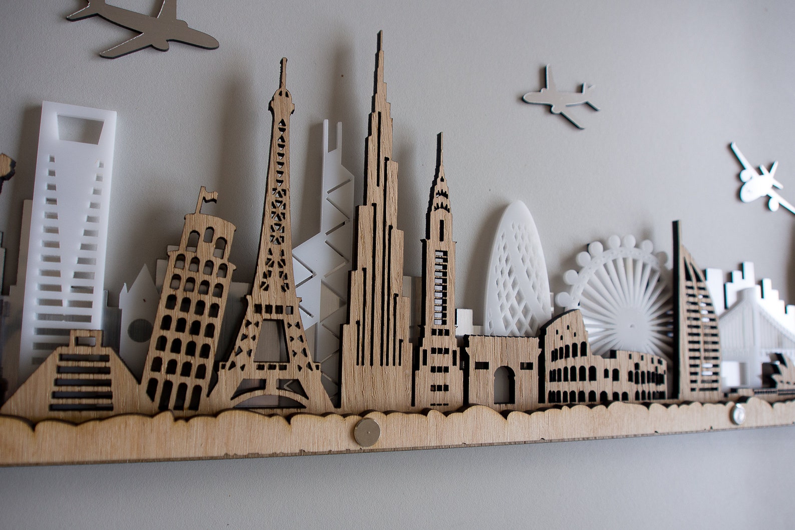 World 3d Skyline Layered Wooden Cityscape Laser Cut Wall Art | Etsy