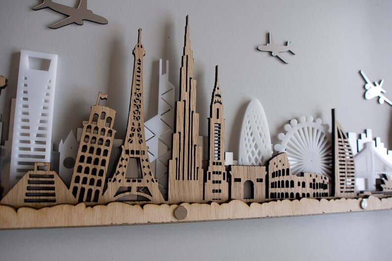 World 3d Skyline Layered Wooden Cityscape Laser Cut Wall Art - Etsy